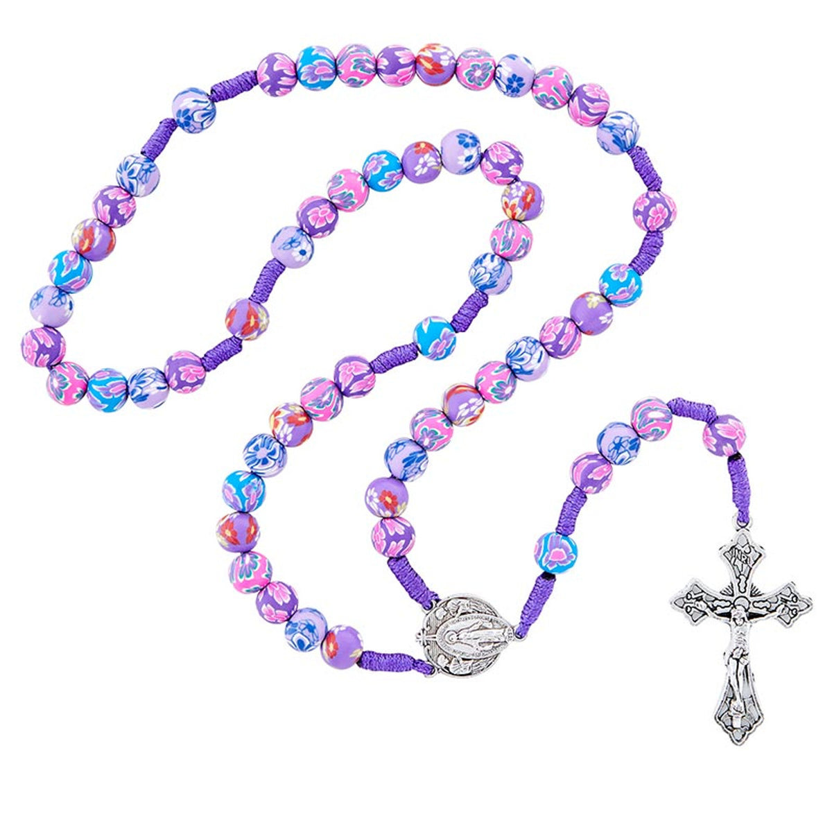 FREE Purple Colorful Floral Cord Rosary – Catholic E-Store