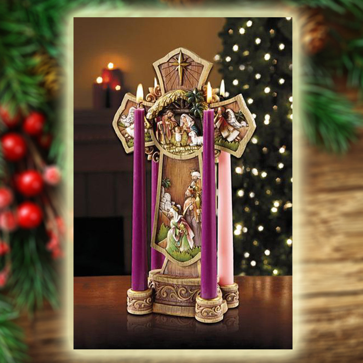 13.5" Nativity Cross Advent Wreath – Catholic E-Store