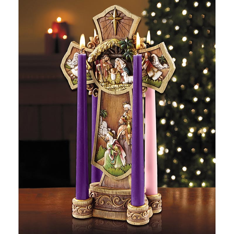 13.5" Nativity Cross Advent Wreath – Catholic E-Store